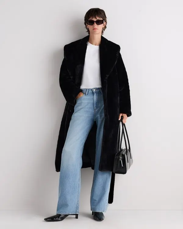 Quince Faux Fur Maxi Wrap Coat - Black
