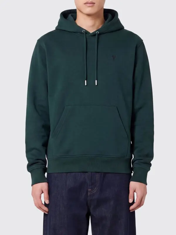 AMI Paris Cotton Hoodie With Embroidered Logo - Green