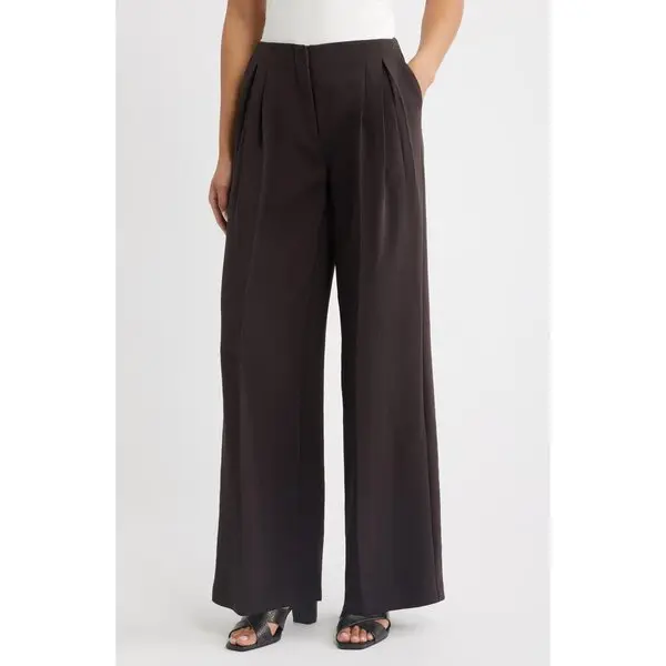 OPEN EDIT Curator Crepe Pleated Trousers - Brown Ganache