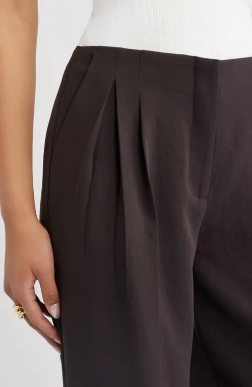 OPEN EDIT Curator Crepe Pleated Trousers - Brown Ganache