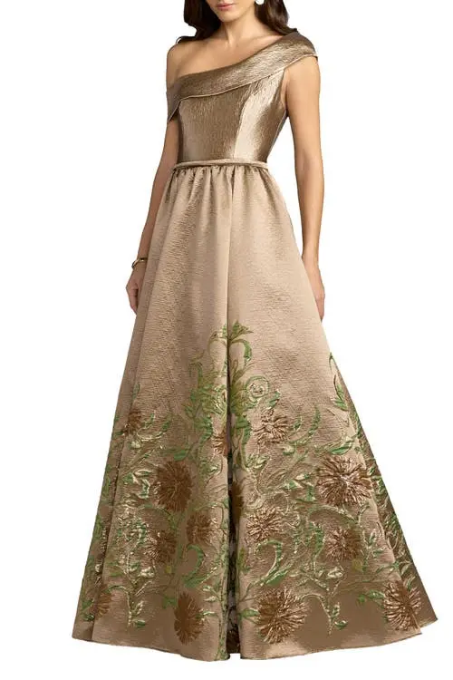 Mac Duggal Floral Off-the-shoulder Brocade Ball Gown - Beige Multi