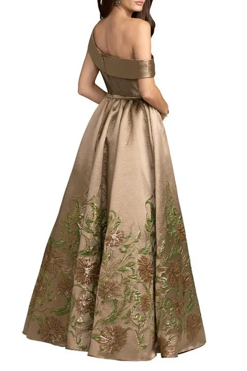 Mac Duggal Floral Off-the-shoulder Brocade Ball Gown