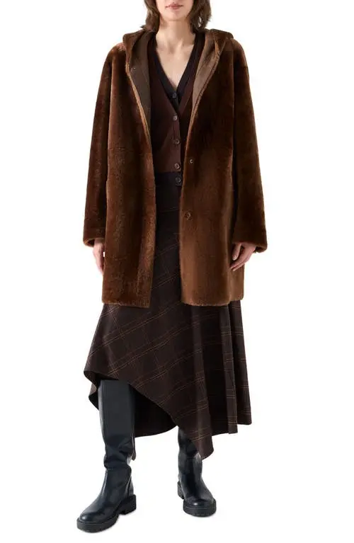 Akris Genuine Shearling Hooded Coat - Caramel
