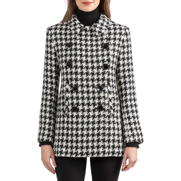 Sofia Cashmere Houndstooth Alpaca & Wool Blend Peacoat - Black