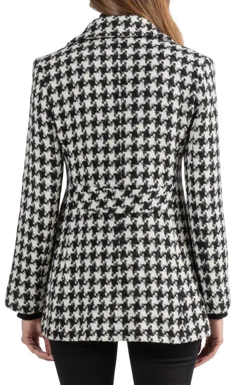 Sofia Cashmere Houndstooth Alpaca & Wool Blend Peacoat