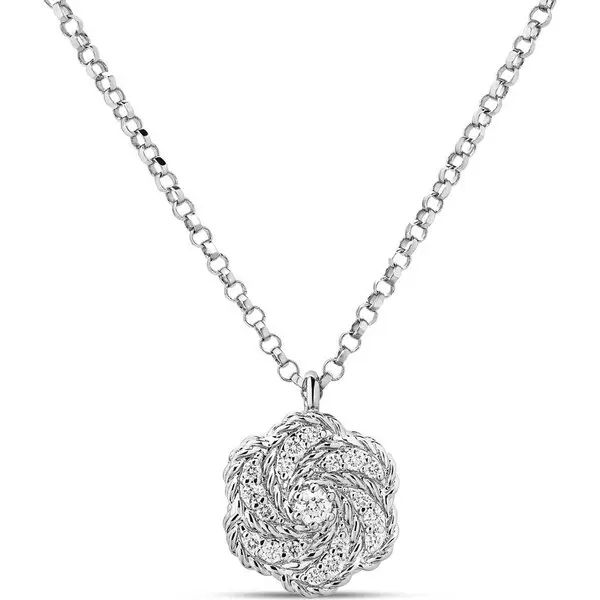 Roberto Coin 18k Gold Diamond Rose Pendant Necklace - White