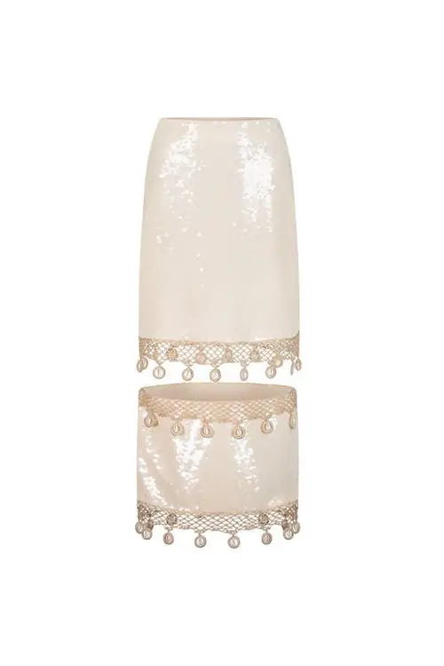 UCHÈ Floating Sequin Midi Skirt - Beige