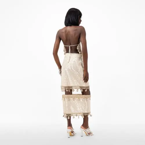 UCHÈ Floating Sequin Midi Skirt - Beige