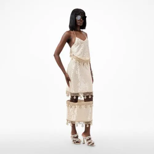 UCHÈ Floating Sequin Midi Skirt - Beige