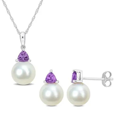 JULIANNA B. 2-piece Set Pearl Gemstone Necklace & Earrings 10k - Amethyst
