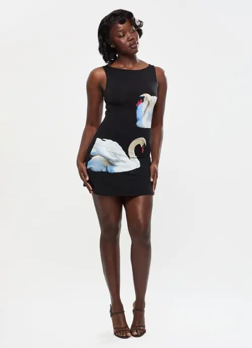 TYLER MCGILLIVARY Sleeveless Print Boatneck Mini Dress