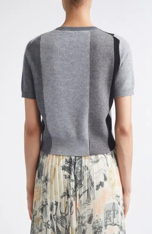 JASON WU Asymmetrical Paneled Short Sleeve Wool Sweater