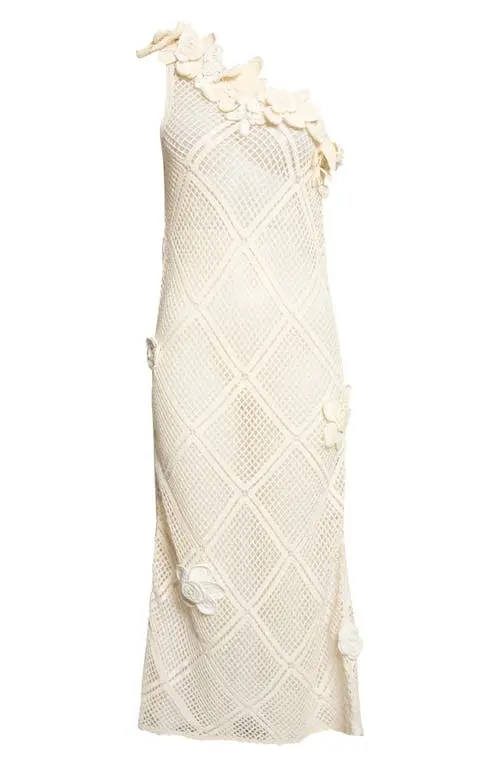 JW Anderson Floral Crochet One-shoulder Dress - Limestone