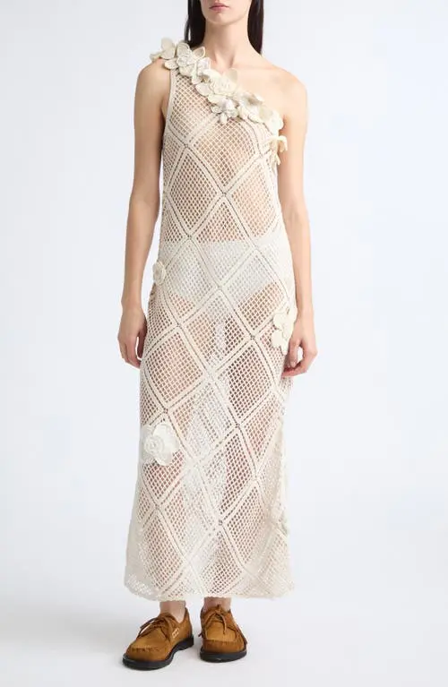 JW Anderson One-shoulder Floral Crochet Dress - Limestone