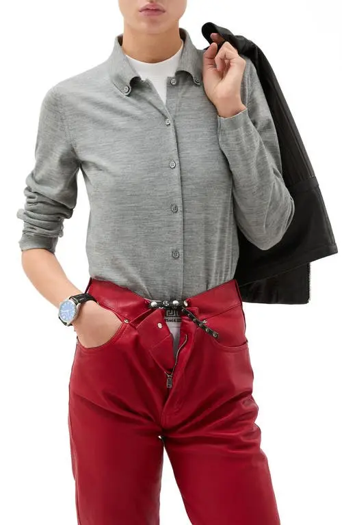 Versace Virgin Wool Collared Button-down Cardigan - Grey