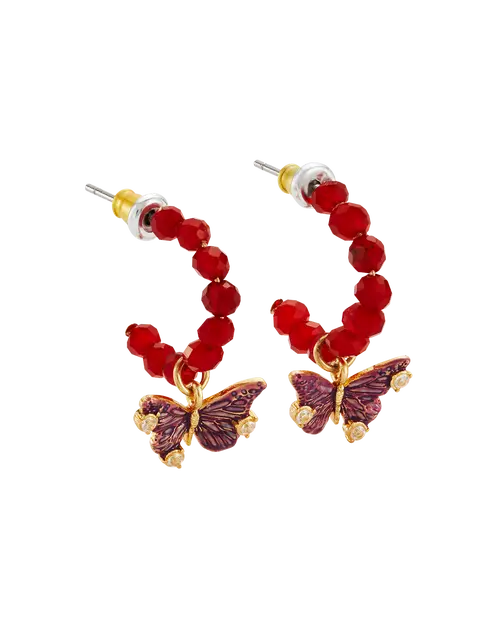 FABLE ENGLAND Hera Butterfly Charm Hoop Earrings - Gold