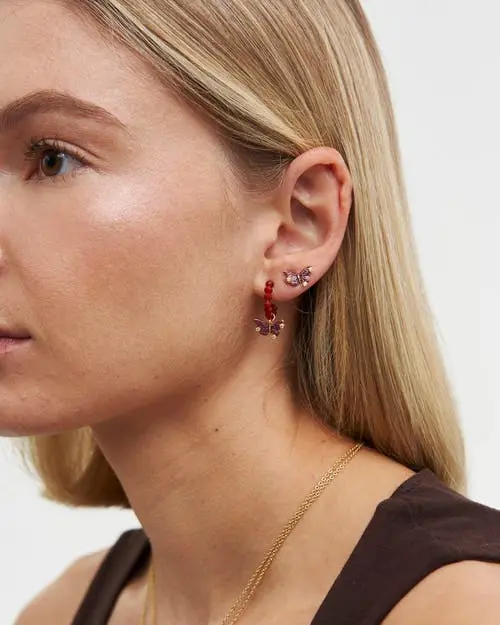 FABLE ENGLAND Hera Butterfly Charm Hoop Earrings