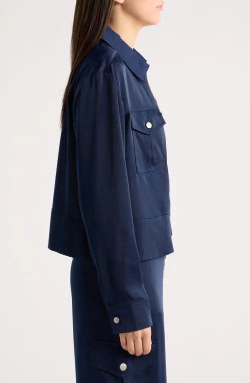 Bernardo Satin Zip-up Jacket With Spread Collar
