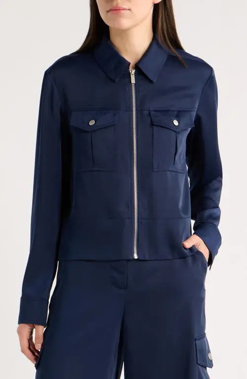 Bernardo Satin Zip-up Jacket With Spread Collar