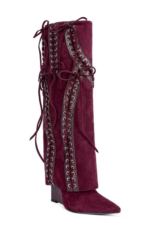 AZALEA WANG Mantegna Pointed Toe Wedge Boot - Plum