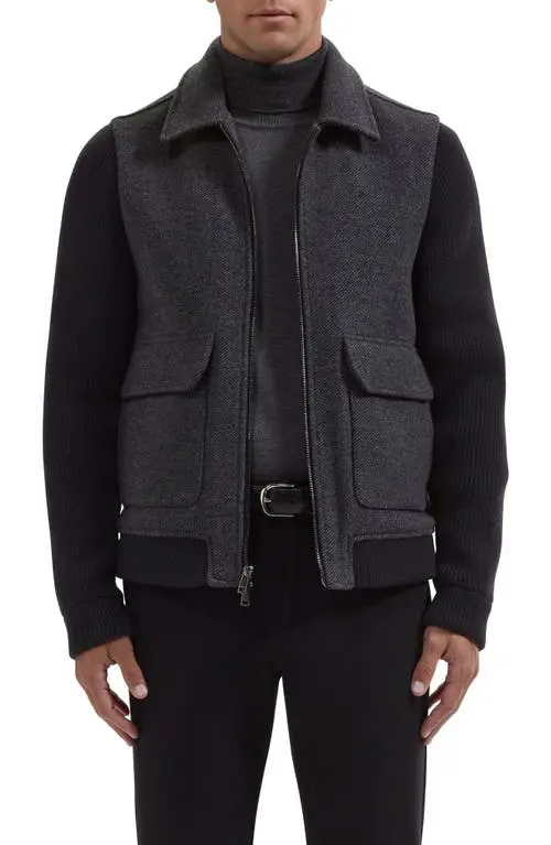 Bugatchi Hybrid Knit Blouson Jacket - Black