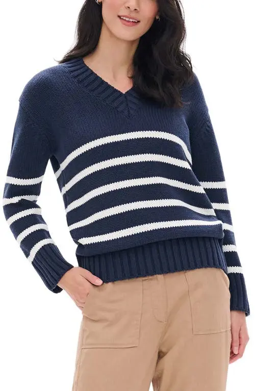 HATLEY Striped Cotton & Cashmere V-neck Sweater