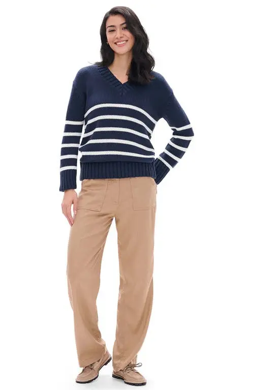 HATLEY Striped Cotton & Cashmere V-neck Sweater