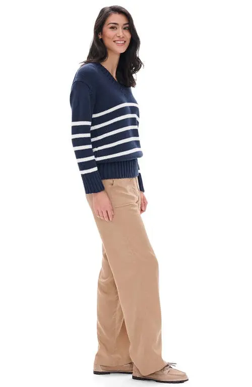 HATLEY Striped Cotton & Cashmere V-neck Sweater