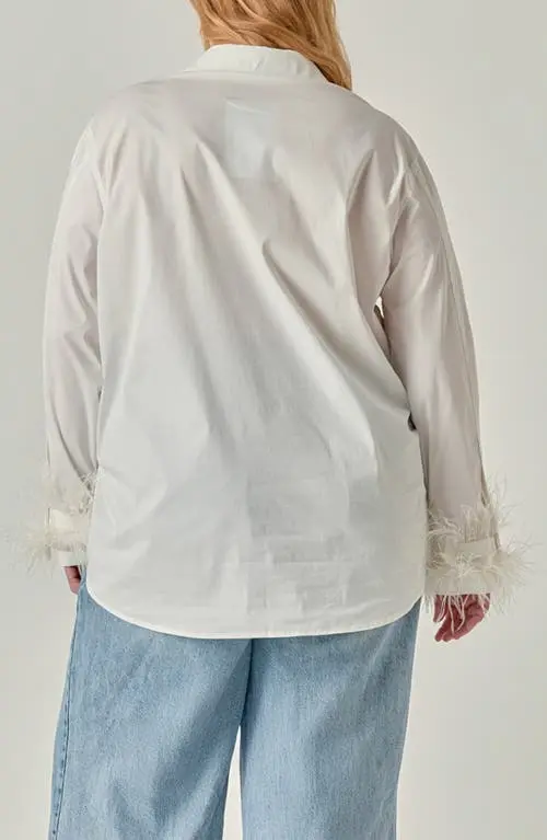 English Factory Faux Feather Trimmed Pointed Collar Shirt
