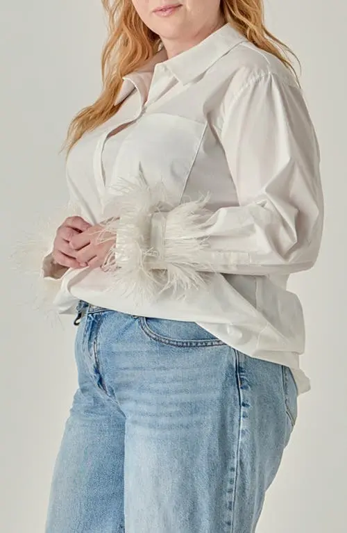 English Factory Faux Feather Trimmed Pointed Collar Shirt