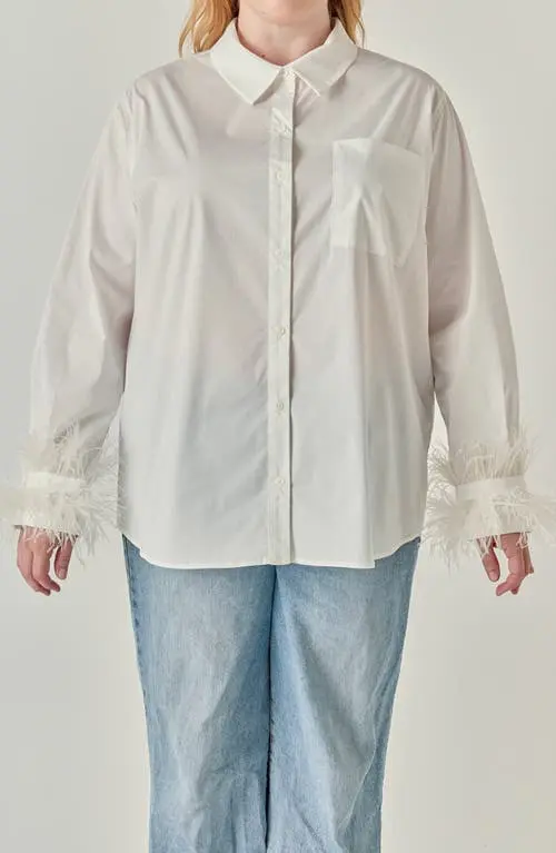 English Factory Faux Feather Trimmed Pointed Collar Shirt