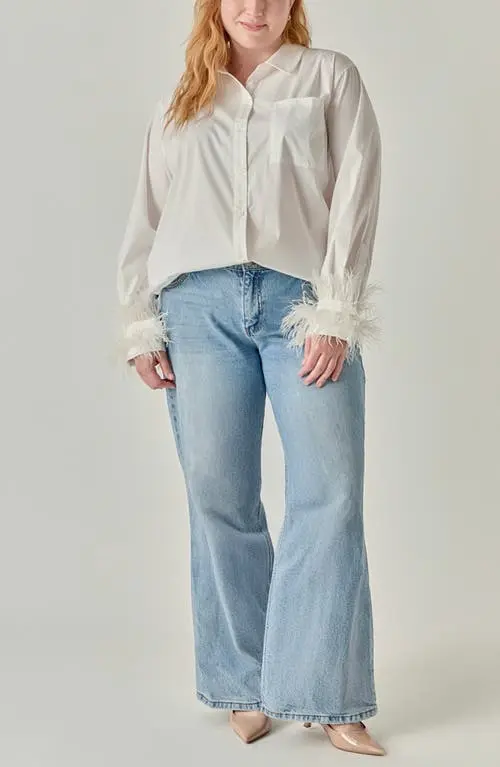 English Factory Faux Feather Trimmed Pointed Collar Shirt