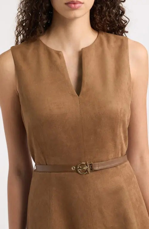 Elie Tahari Faux Suede & Faux Leather Midi Dress