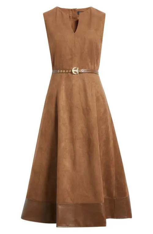 Elie Tahari Faux Suede & Faux Leather Midi Dress