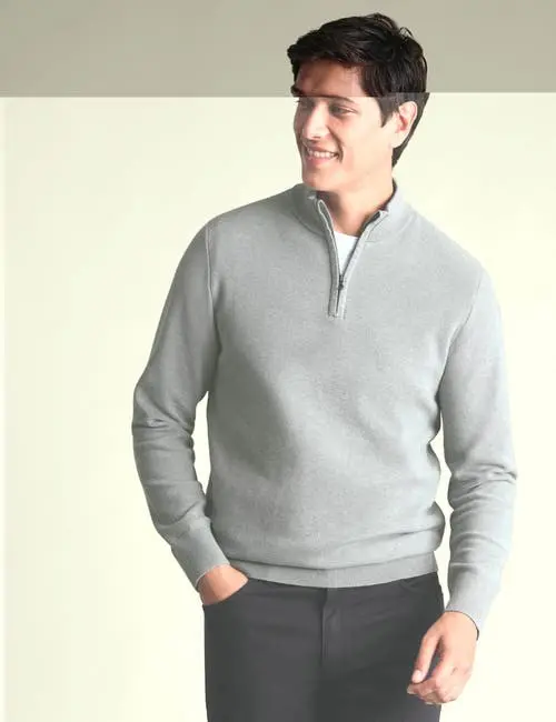 CHARLES TYRWHITT Honeycomb Cotton Zip Neck Sweater