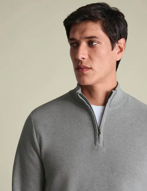 CHARLES TYRWHITT Honeycomb Cotton Zip Neck Sweater