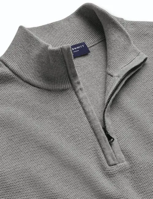 CHARLES TYRWHITT Honeycomb Cotton Zip Neck Sweater