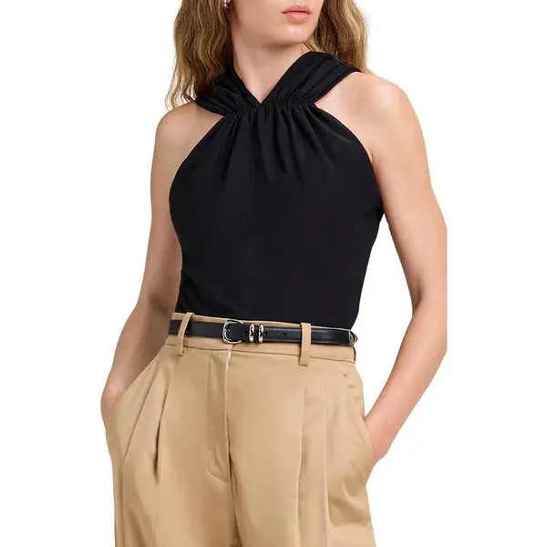 A.L.C. Elouise Ruched V-neck Sleeveless Top - Black