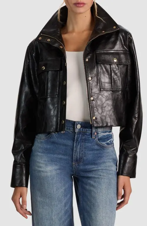 Alice + Olivia James Funnel Neck Faux Leather Parka - Black