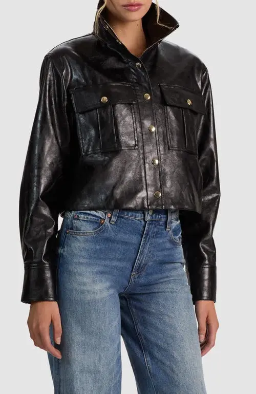 Alice + Olivia James Funnel Neck Faux Leather Parka