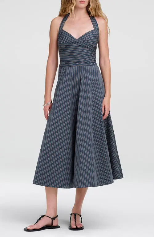 A.L.C. Magnolia Striped Halter Cotton Midi Dress - Carbon Blue Multi