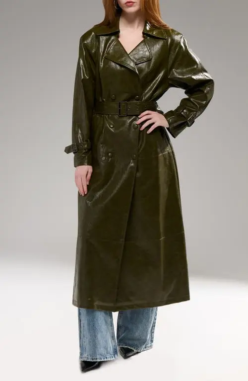 AZALEA WANG Coren Faux Leather Trench Coat - Olive