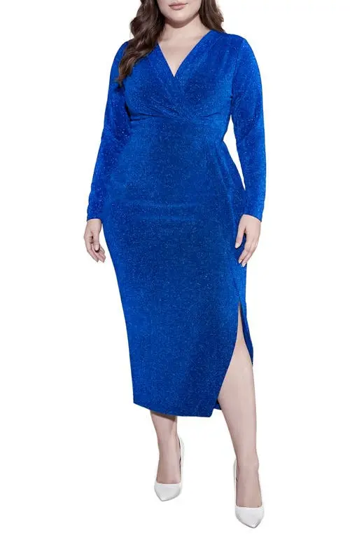 STANDARDS & PRACTICES Glitter Knit Long Sleeve Body-con Dress - Royal Blue