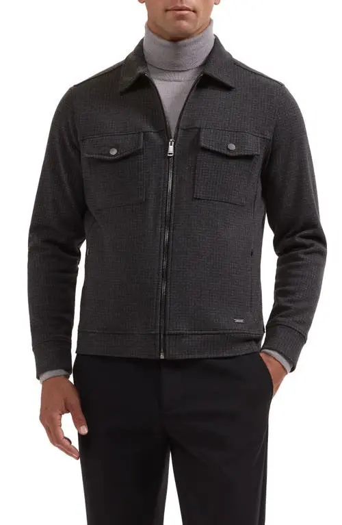 Bugatchi Houndstooth Full Zip Blouson Jacket - Black