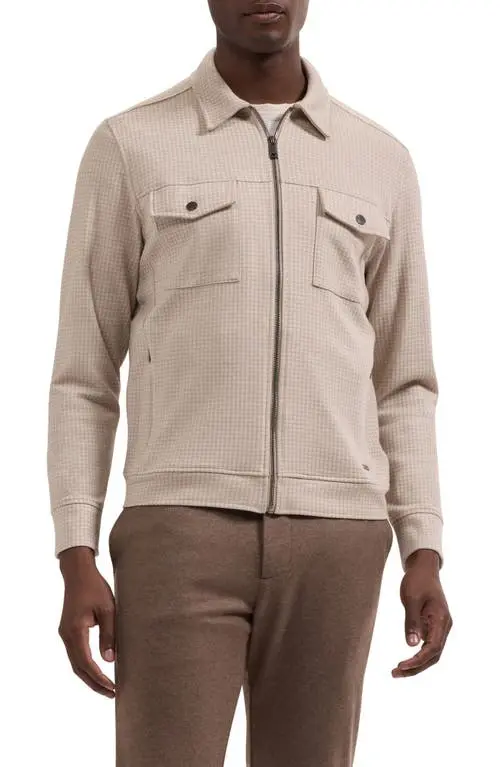 Bugatchi Houndstooth Full Zip Blouson Jacket - Cobblestone