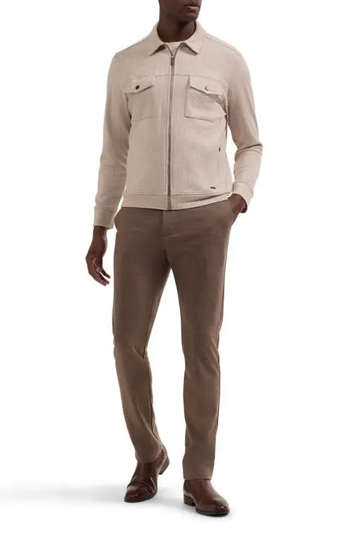 Bugatchi Houndstooth Full Zip Blouson Jacket - Cobblestone