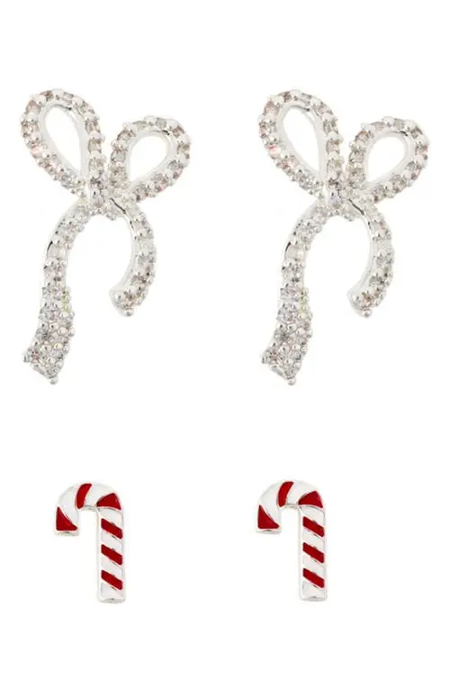 PANACEA Bow & Candy Cane Stud Earrings - Red