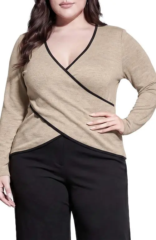 STANDARDS & PRACTICES Contrast Long Sleeve Wrap Front Top