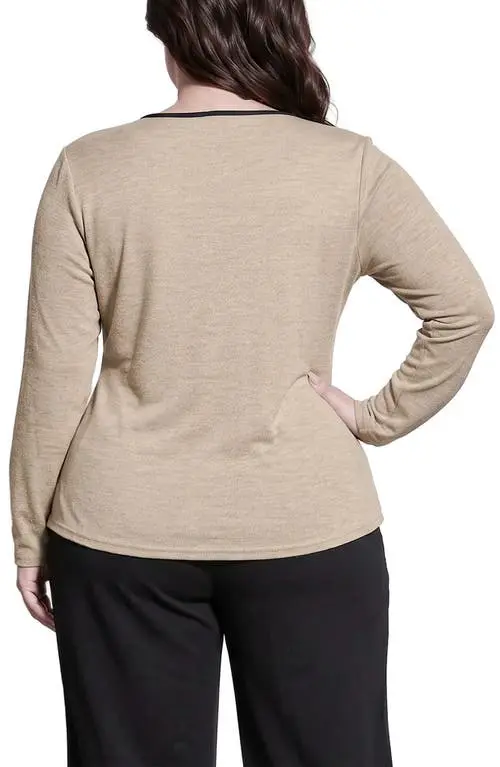 STANDARDS & PRACTICES Contrast Long Sleeve Wrap Front Top