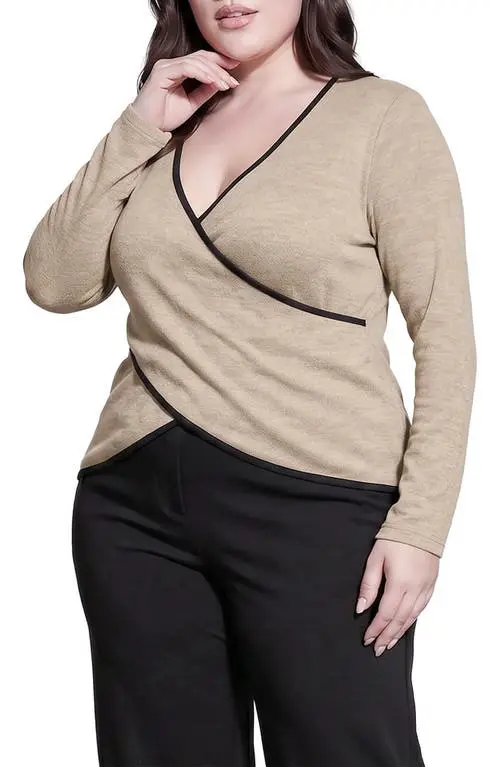 STANDARDS & PRACTICES Contrast Long Sleeve Wrap Front Top